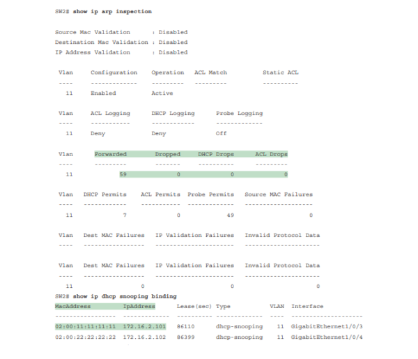 Configure Layer 2 Security Features Dhcp Snooping Dynamic Arp Inspection And Port Security
