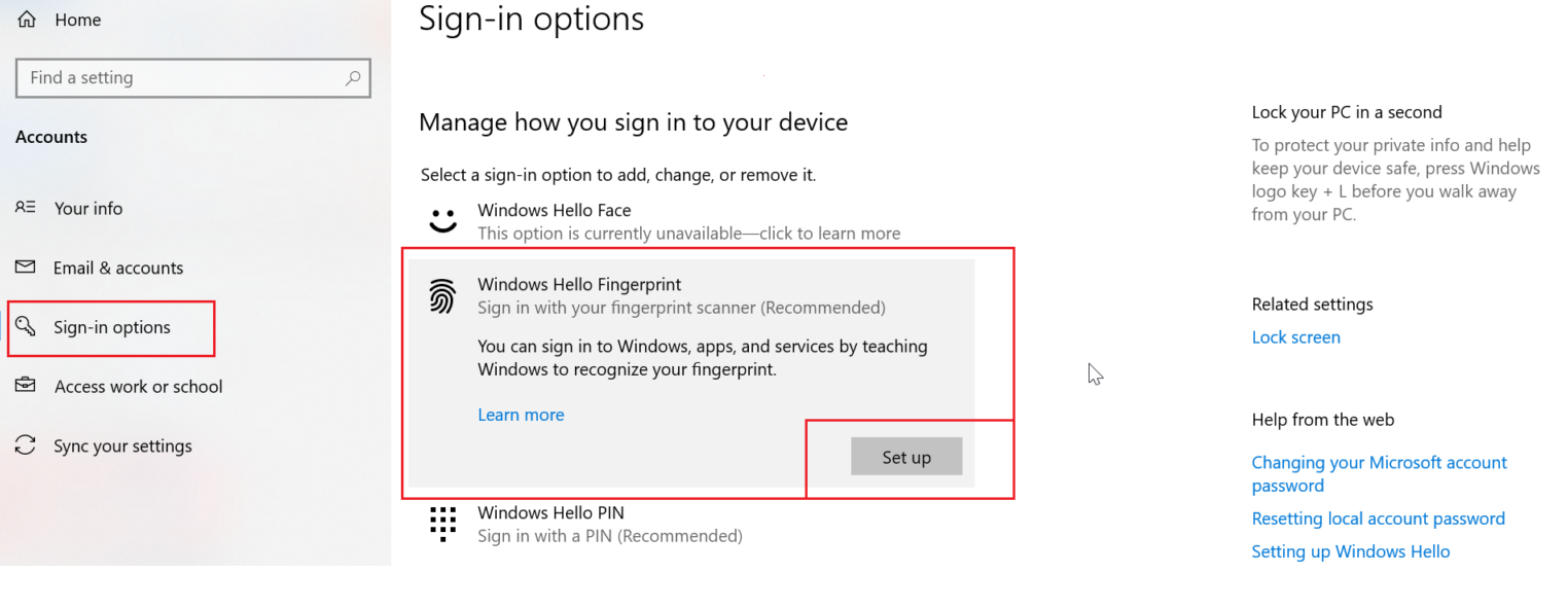 Setup Windows Hello Fingerprint Login Cyber Security Networking